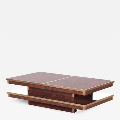 A Burl walnut and brass French coffee table in the manner of W.Rizzo C ...
