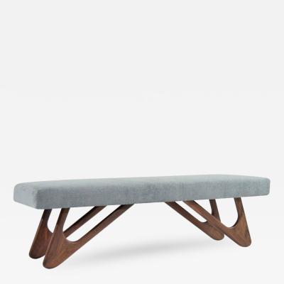Adrian Pearsall - Walnut Boomerang Bench in Grey Chenille