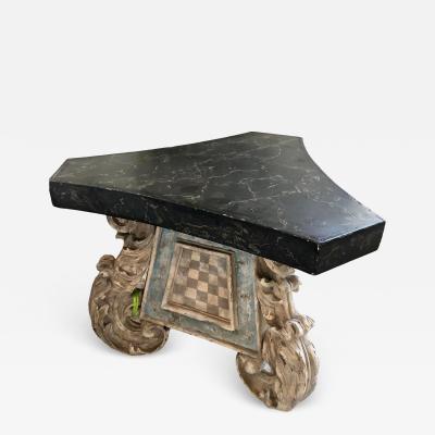 Antique 17th C French Rococo Scroll Leg Table - Faux Marble Top