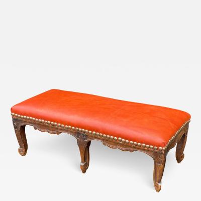 Antique 19 C French Provincial Ottoman Low Foot Stool - Leather