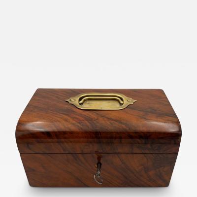 Antique Decorative Box, Walnut Veneer and Brass, South Germany circa 1850