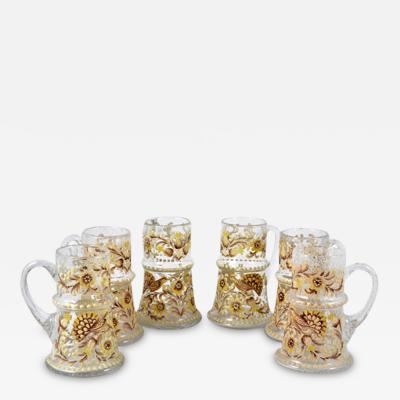 Antique Six Glass Mugs Bohemian 19th C.