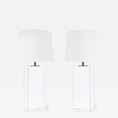 Artisan Pair of Large Lucite Block Table Lamps 1970s