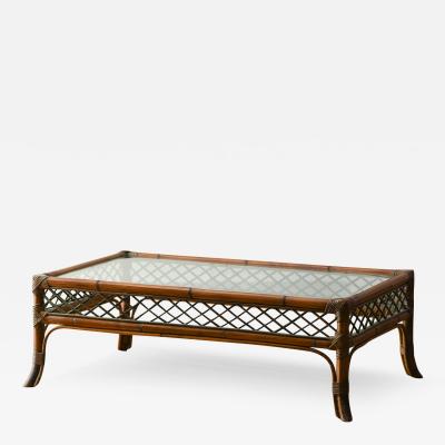 Bamboo coffee table with glass top 1980