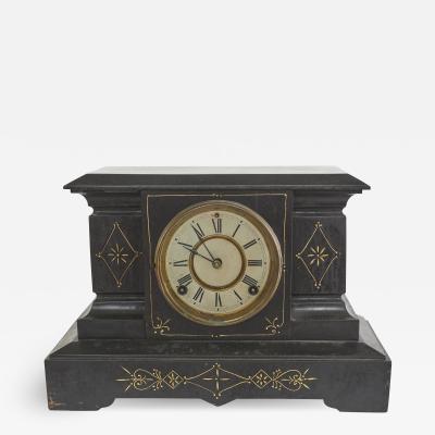 Black Marble / Gilt Ansonian Mantel / Desk Clock