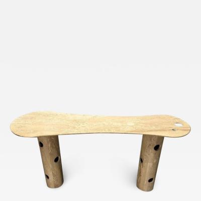 Contemporary, Organic Modern, Console Table, Double Pedestal, Beige Marble