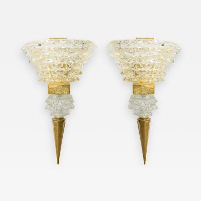 Contemporary Pair of Murano Rostrato Glass Sconces - Manner of Barovier ...