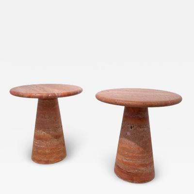 Contemporary Pair of Red Travertine Side Tables