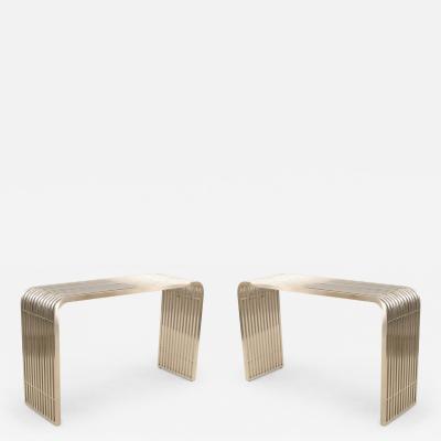 Contemporary Silver Metal Curved Metal Slat Console Tables