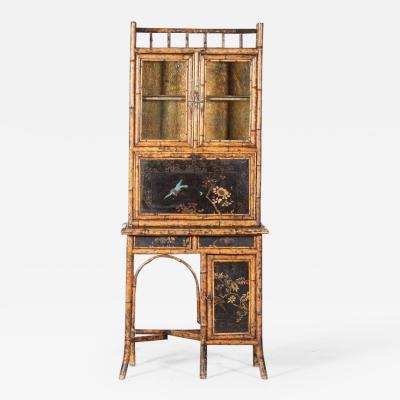 English 19thC Chinoiserie Lacquer Glazed Bamboo Secretaire