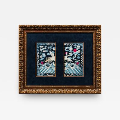 Framed Chinese Qing Dynasty Embroidered Fifth Civil Rank Badge