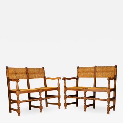 French Provincial Carved Wood & Wicker Settee