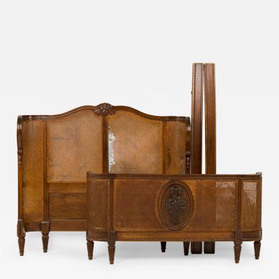 French Victorian Carved Wood And Caning Queen Size Bed Frame