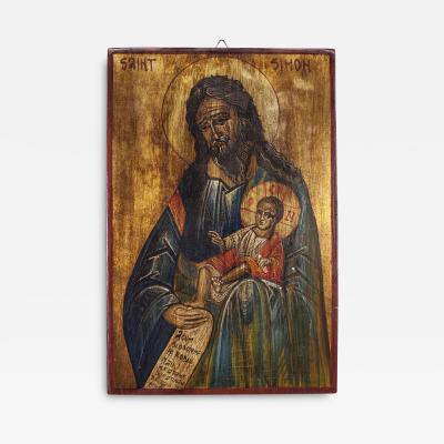 Greek Wood Painted St Simeon