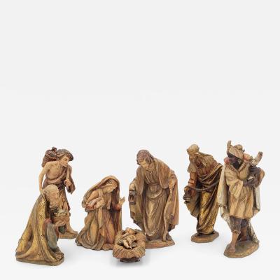 Hand-Carved and -Painted Crèche Figures, Italy, 1940s