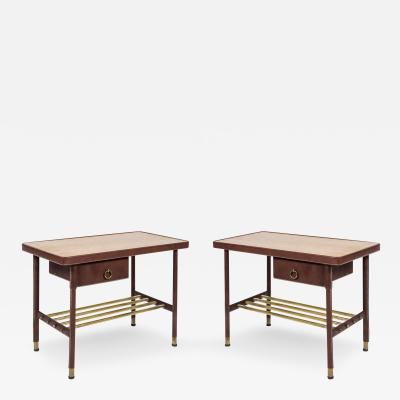 Jacques Adnet - Pair of Stitched Leather Side tables By Jacques Adnet