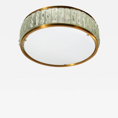 Jean Perzel - Mid-Century Brass Fitted, Textured & Frosted Glass Flush ...