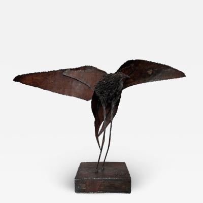 Large Brutalist Welded Steel Crow Bird Sculpture Signed