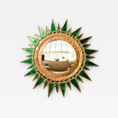 Line Vautrin - A Line Vautrin style green "Soleil à Pointes" convex mirror