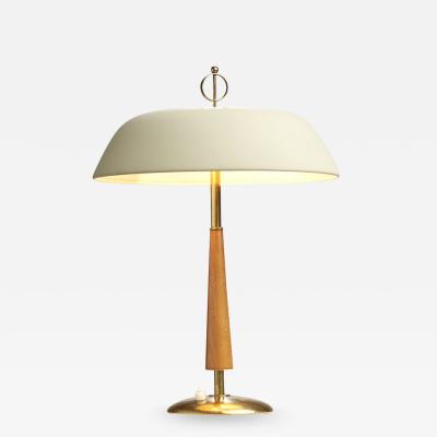 Mid-Century Brass and Wood Table Lamp, Scandinavia 1940s