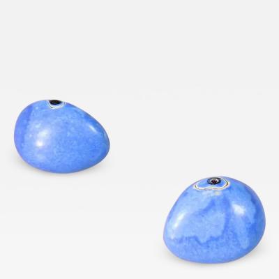 Mid-Century Modern Blue Glazed Ceramic Weed Pot Vases