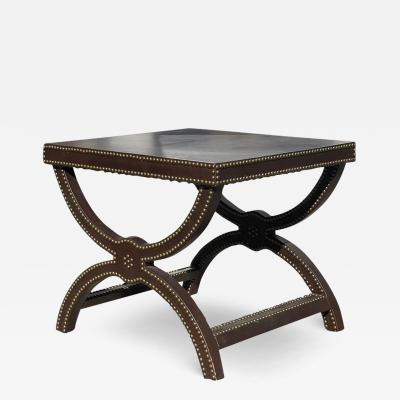 Modern Designer Curule Studded Leather Stool Bench or Side Table