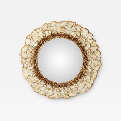 Modernist Mirror made of Mica and Gilded Resin.