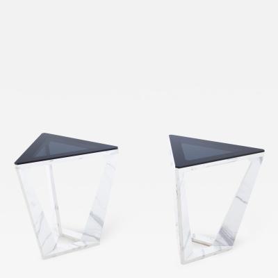 PAIR OF TRIANGULAR MODERNIST SIDE TABLES