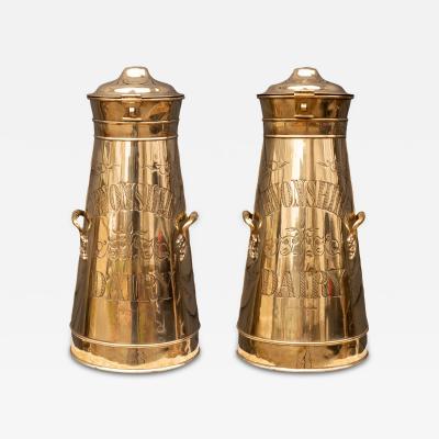 Pair Of Victorian Brass Milk Cans From Devonshire Dairy