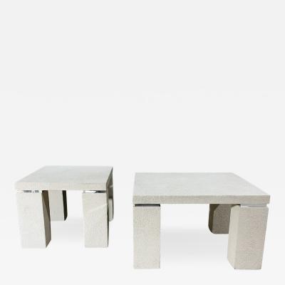 Pair Post Modern Plaster and Chrome Coffee/Side/End Table, 1980