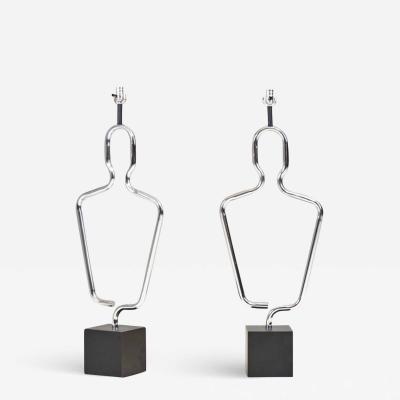 Pair Sculptural Human Figure Chrome Table Lamps, 1970