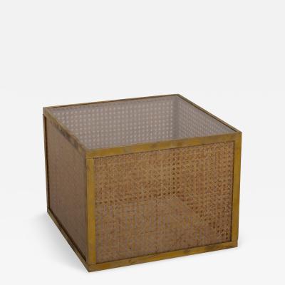 Pair of Acrylic and rattan cube tables