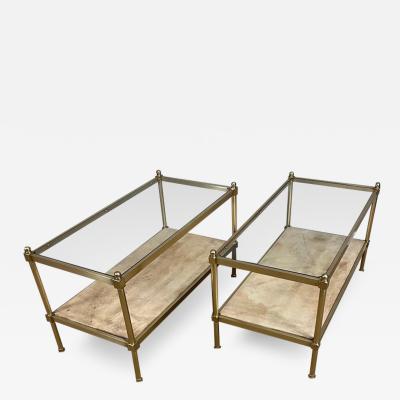 Pair of Brass Glass & Parchment Side Tables
