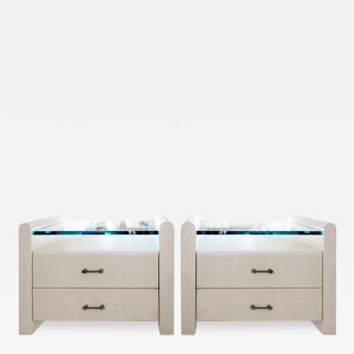 Pair of Custom Bedside Tables in Lacquered Linen 1970s