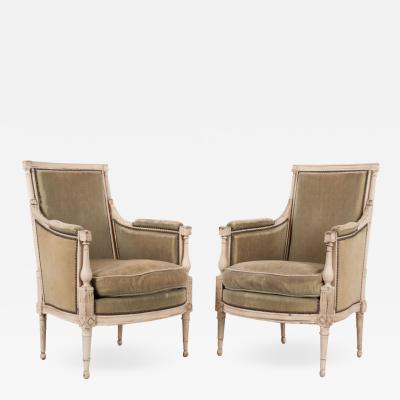 Pair of French 19th Century Louis XVI-Style Bergeres
