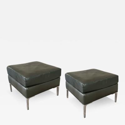 Pair of Hunter Green Square Faux Leather Stools/Benches with Brushed ...