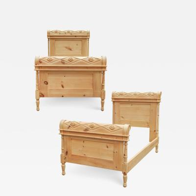 Pair of Swedish Carved Sleigh Beds