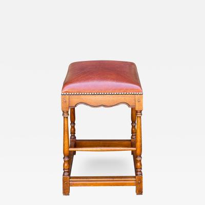 Pierre Deux Leather and Oak French Country Stool