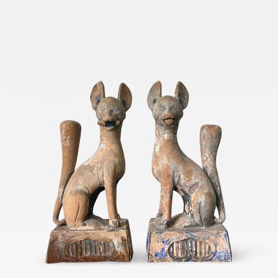 Rare Pair of Pottery Kitsunes of Inari Okami Shrine Meiji Period