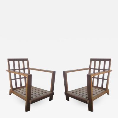 René Gabriel - Pair of Grid Back Lounge Chairs by Rene Gabriel, Paris, 1947