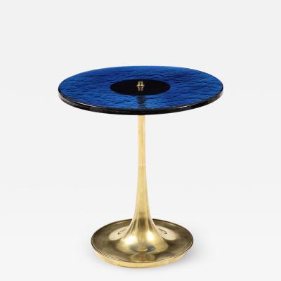 Pair of Round Blue and Grey Murano Glass and Brass Martini or Side ...