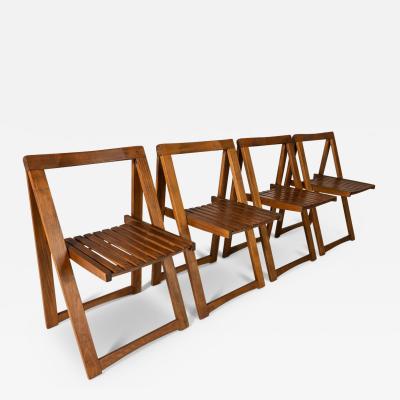 Set of Four (4) Mid Century Modern Folding Chairs in Walnut