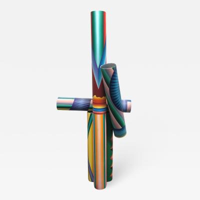 Signed Oil on Canvas Freestanding Cylindrical Artwork