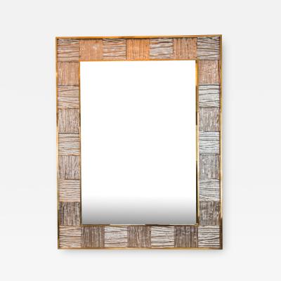 Very Large Artisan Brass Blown Clear Glass Wave Mirror