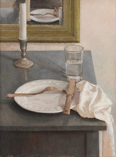 Vintage Still Life in Silver Leaf Frame