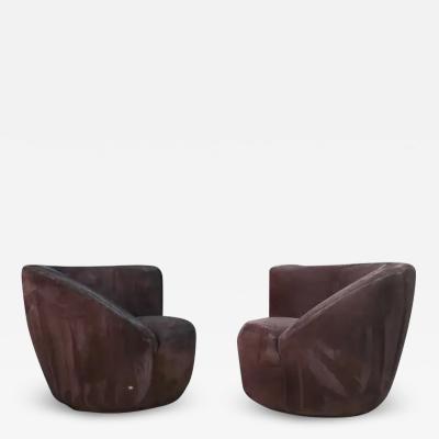 Vladimir Kagan - Pair Scroll Corkscrew Black Suede Spring-Loaded Swivel ...