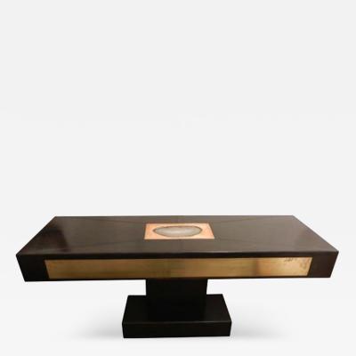 Willy Daro - A Modernist Console Table in Black Leather, Brass and Agate