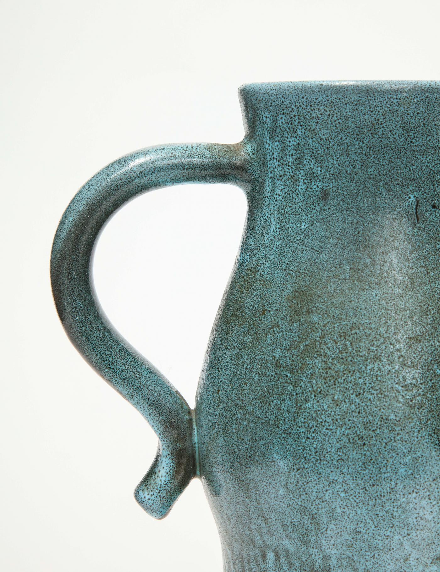 Accolay Pottery - Signed Accolay Blue Ceramic Milk Pitcher