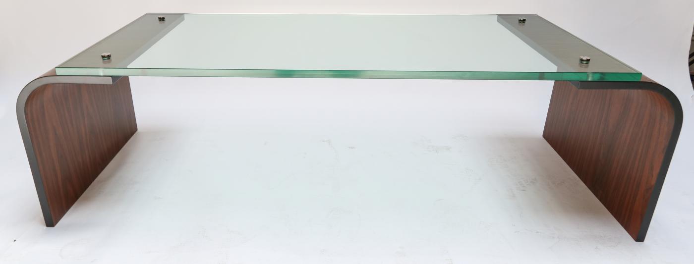 Adesso Studio - Custom Rectangular Rosewood and Glass Coffee Table