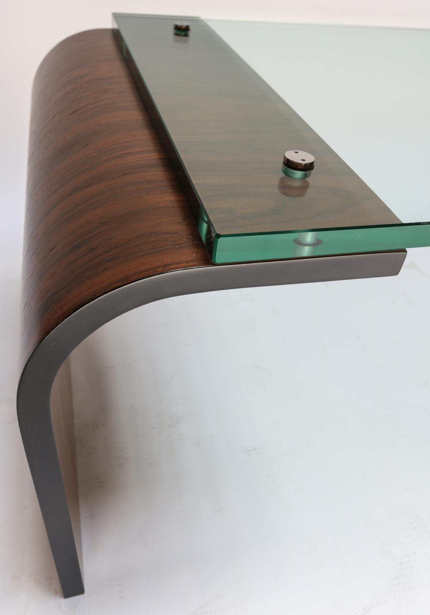 Adesso Studio - Custom Rectangular Rosewood and Glass Coffee Table